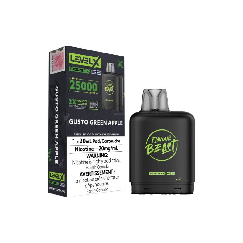 Level X Boost Flavour Beast G2 Pods - Gusto Green Apple, 25K Puffs ...